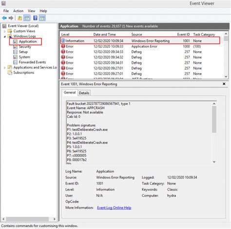 software verify identifying crashes with the windows event log
