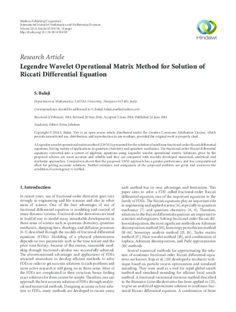 research article legendre wavelet operational matrix method for