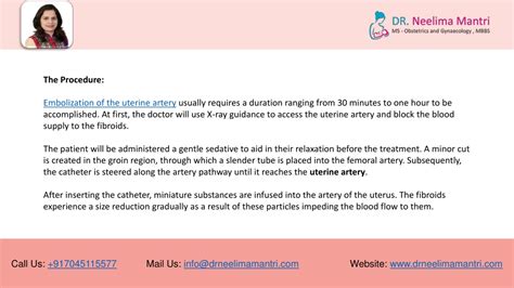 Ppt Uterine Artery Embolization Procedure And Recovery Dr Neelima Mantri Powerpoint