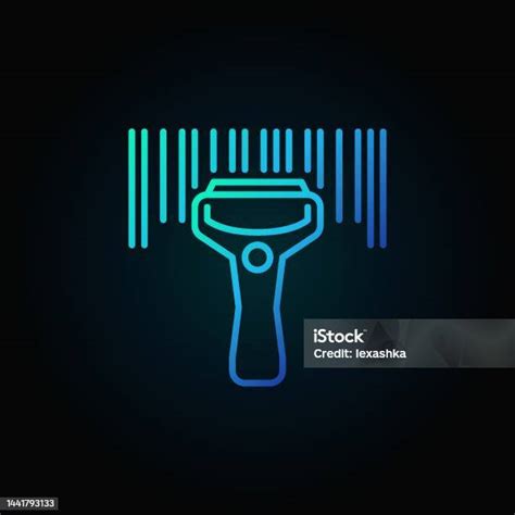 바코드 스캔 파란색 아이콘입니다 벡터 바코드 스캐너는 어두운 배경에 얇은 선 스타일로 로그인합니다 개념에 대한 스톡 벡터 아트 및 기타 이미지 Istock