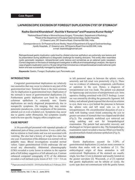 Laparoscopic Excision Of Foregut Duplication Cyst Of Stomach Pdf