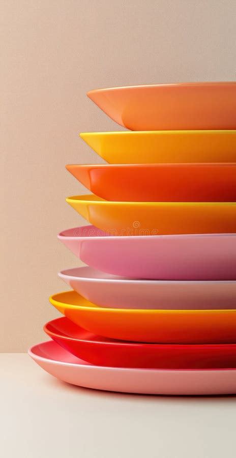 Vibrant Stack Of Colorful Oval Shaped Plates On Display Stock Image
