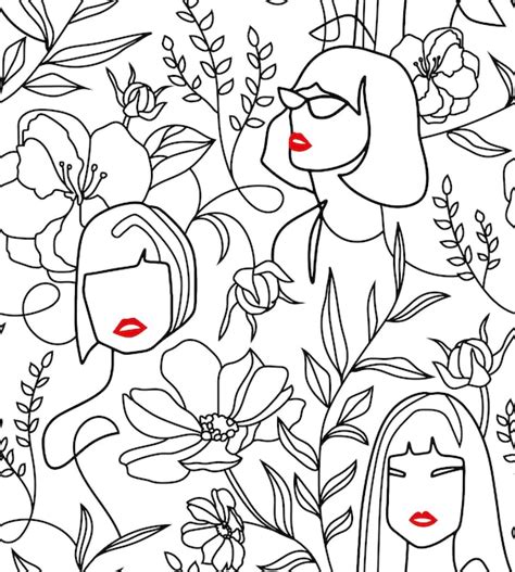 Premium Vector Contemporary Fashion Seamless Pattern Continuous Line Drawing Of Faces And