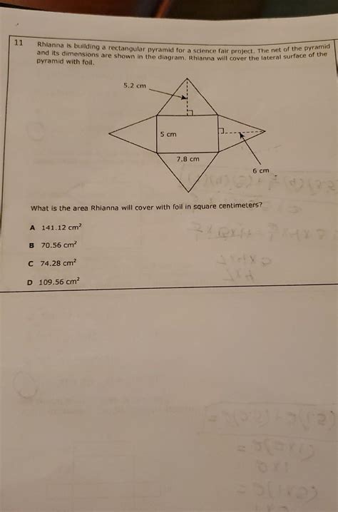 Solved Rhianna Is Building A Rectangular Pyramid For A Chegg Com Solved Rhianna Is Building A Rectangular Pyramid For A Chegg Com