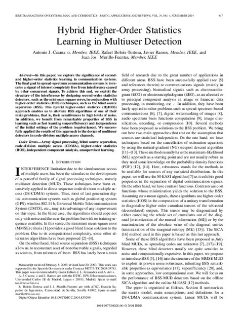 Pdf Hybrid Higher Order Statistics Learning In Multiuser Detection