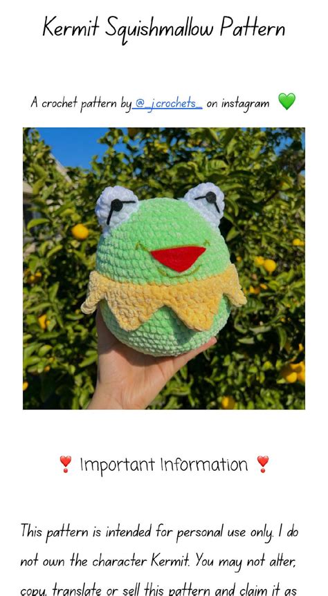 Kermit Squishmallow Crochet Pattern Etsy