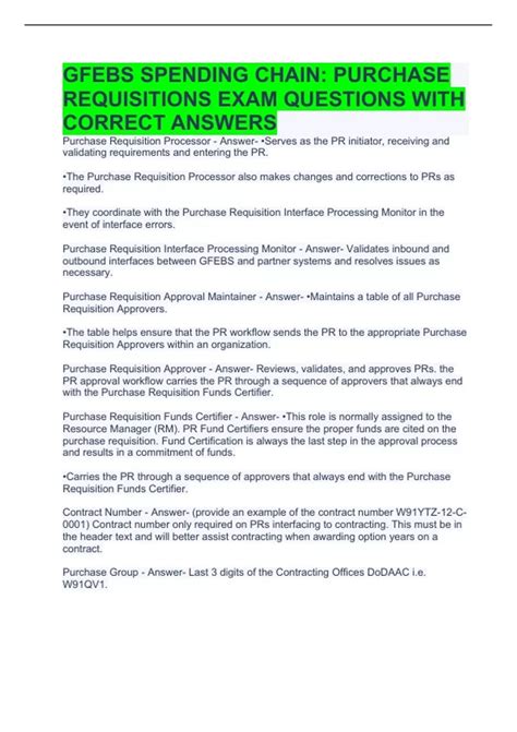 Gfebs Spending Chain Purchase Requisitions Exam Questions With Correct Answers Gfebs Stuvia Us