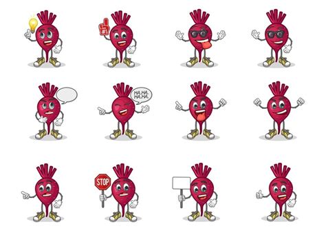 Premium Vector Stock Vector Set Of Cute Red Beet Root Cartoon Mascot With Face Expression On A
