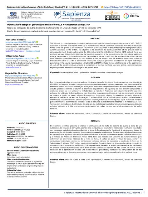 View Of Optimization Design Of Ground Grid Mesh Of 69 13 8 Kv Substation Using Etap Pdf