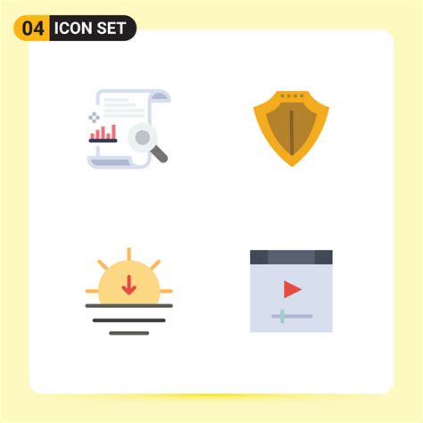 set of 4 vector flat icons on grid for chart nature search protection sunset editable vector