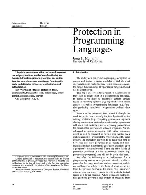 protection in programming languages pdf subroutine parameter computer programming