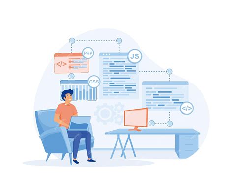 Premium Vector Young Programmer Concentrated At Working Project Developing Programming And