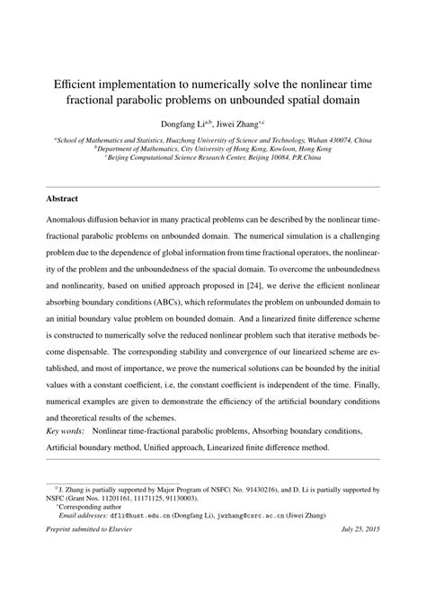 Pdf Efficient Implementation To Numerically Solve The Nonlinear Time Fractional Parabolic