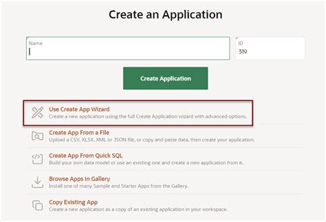About The Full Create Application Wizard