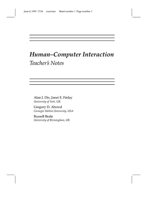 Exercisesquestions And Answers Hci Humancomputer Interaction Teachers Notes Alan J Dix