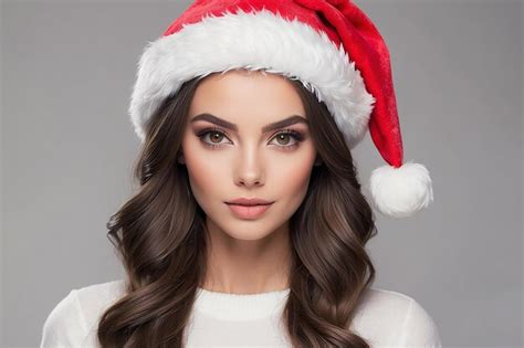 Premium Photo Beautiful Female Model Wear Santa Hat