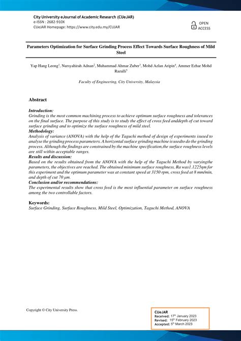 Pdf Parameters Optimization For Surface Grinding Process Effect
