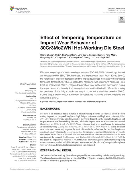 Pdf Effect Of Tempering Temperature On Impact Wear Behavior Of 30cr3mo2wni Hot Working Die Steel