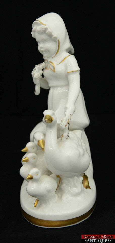 Reinecke Porzellan Manufaktur Rpm German Girl Geese Gilded Porcelain