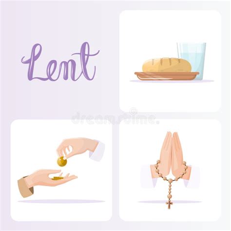 Lent Season Concepts Set Fasting Almsgiving And Prayer Stock Vector