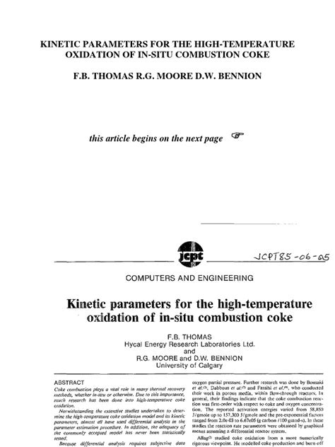 Kinetics Parameters For High Temperature Oxidation Of In Situ