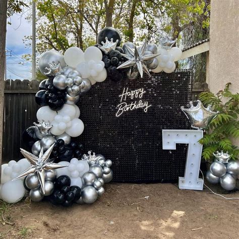 Black White Silver Balloon Garland Kit 100pcs 18inch 12inch 10inch