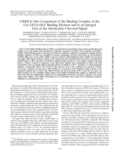 Pdf Creb Is One Component Of The Binding Complex Of The Ces 2 E2a Hlf Binding Element And Is