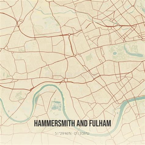 Retro Uk Map Of Hammersmith And Fulham Vintage Street Map Stock