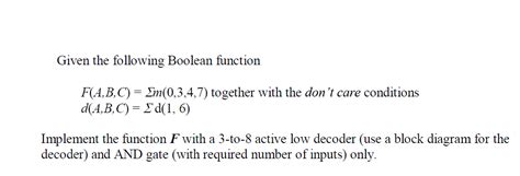 Solved Given The Following Boolean Function Fabc