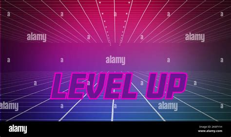 illustration of level up text with grid pattern against gradient