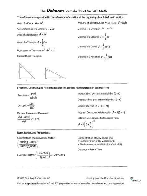 Formula Sheet For The Sat Pdf