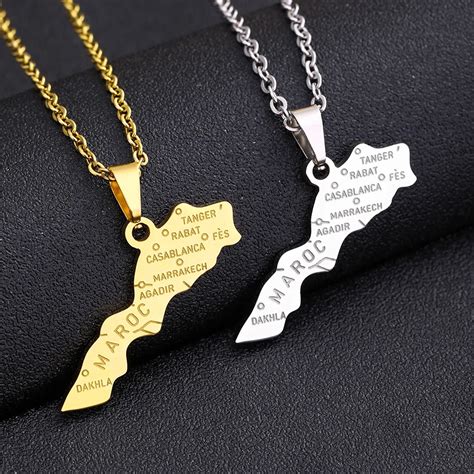 Hot Sale 18k Gold Plated Morocco Map Pendant Necklace 316l Stainless