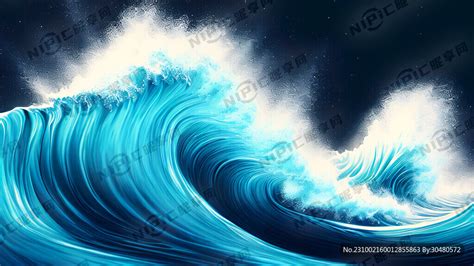 Ai创作图流光溢彩的艺术空间质感很强的海浪素材主色调是蓝色调大场面画面 昵图网