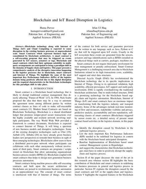 PDF Blockchain And IoT Based Disruption In Logistics