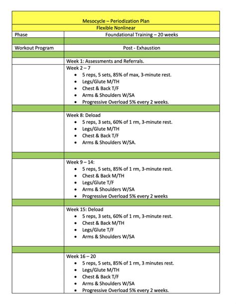 Example Of A Periodization Plan For An Amateur Bodybuilder