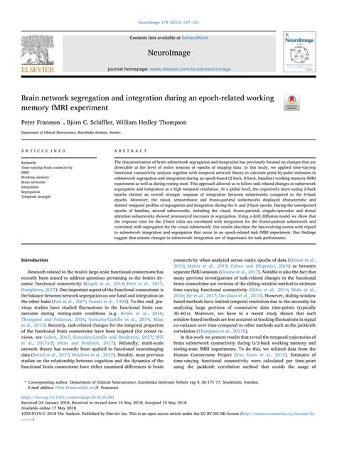 Pdf Brain Network Segregation And Integration During An Epoch Related