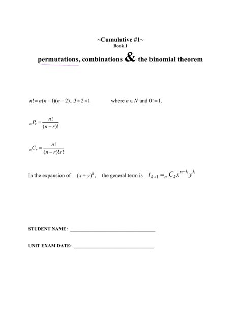 Permutations Combinations And Binomial Theorem Workbook