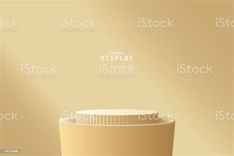 제품 전시를 위한 최소한의 모형 장면 빛과 그림자 배경이 있는 사실적인 갈색 3d 실린더 연단 벡터 3d 렌더링 제품 프레젠테이션을 위한 무대입니다 강단에 대한 스톡 벡터