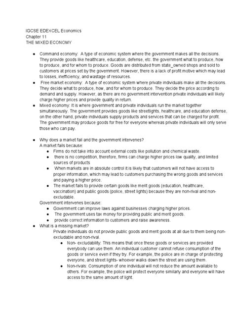 Igcse Edexcel Economics The Mixed Economy Pdf Goods Profit Economics