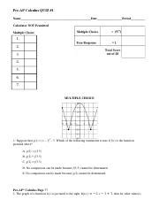 PreCalc Quiz Docx Pre AP Calculus QUIZ Name Date Period