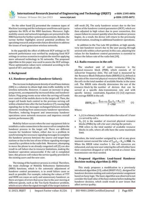 an enhanced algorithm for load based handover decision making in 5g