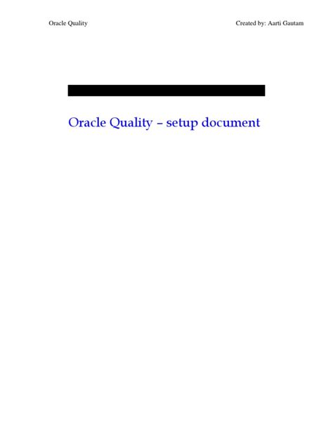 A Guide To Setting Up Oracle Quality Collection Elements Specifications Collection Plans And