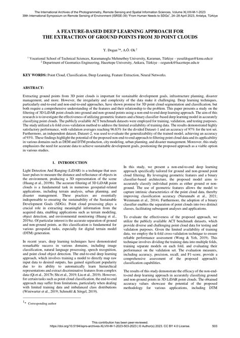 PDF A FEATURE BASED DEEP LEARNING APPROACH FOR THE EXTRACTION OF GROUND POINTS FROM D POINT