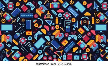 Seamless Digital Pattern Digital Elements Inside Stock Vector Royalty Free 2121878438