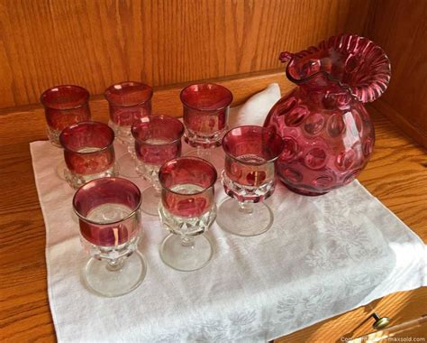 Ruby Red Clear Glass Pitcher With 9 Goblets Maxsold
