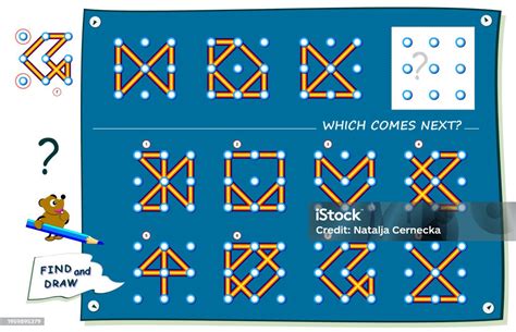 어린이와 성인을 위한 논리 퍼즐 게임 물음표를 대체해야 하는 기호는 무엇입니까 그것을 찾아 빈 사각형에 그립니다 어린이 학교 교과서를 위한 워크시트입니다 브레인티저 북용