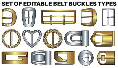 D 반지 및 벨트 버클 플랫 스케치 벡터 일러스트레이션 세트 프레임 버클 버그 버클 및 반지 버클 벨트 보석 드레스 패스너 및 의류 벨트에 대한 액세서리 가방에 대한 스톡