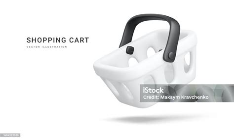 흰색 배경에 격리된 3d 현실적인 쇼핑 카트 빈 장바구니 벡터 그림 3차원 형태에 대한 스톡 벡터 아트 및 기타 이미지 3차원 형태 가방 고객 Istock