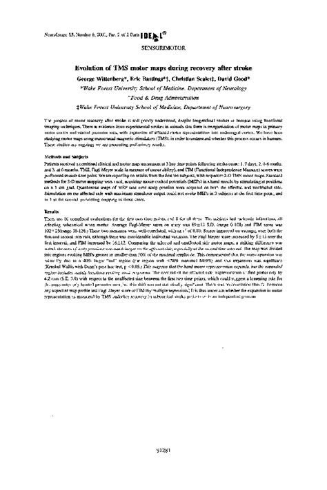 Pdf Evolution Of Tms Motor Maps During Recovery After Stroke