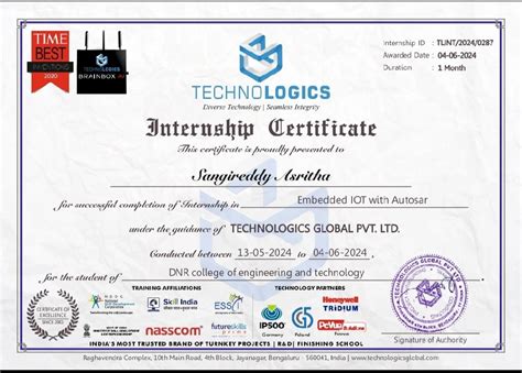 Asritha Sangireddy On Linkedin Completion Of Internship In Embedded Iot With Autosar